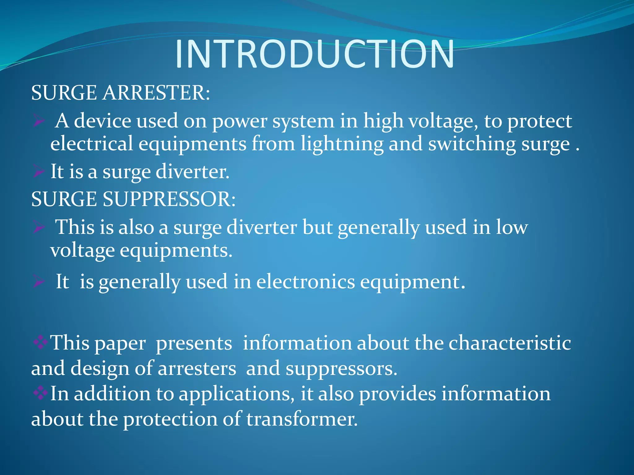 Surge arrester and surge suppressor on transformer | PPTX