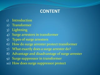 Surge arrester and surge suppressor on transformer | PPTX