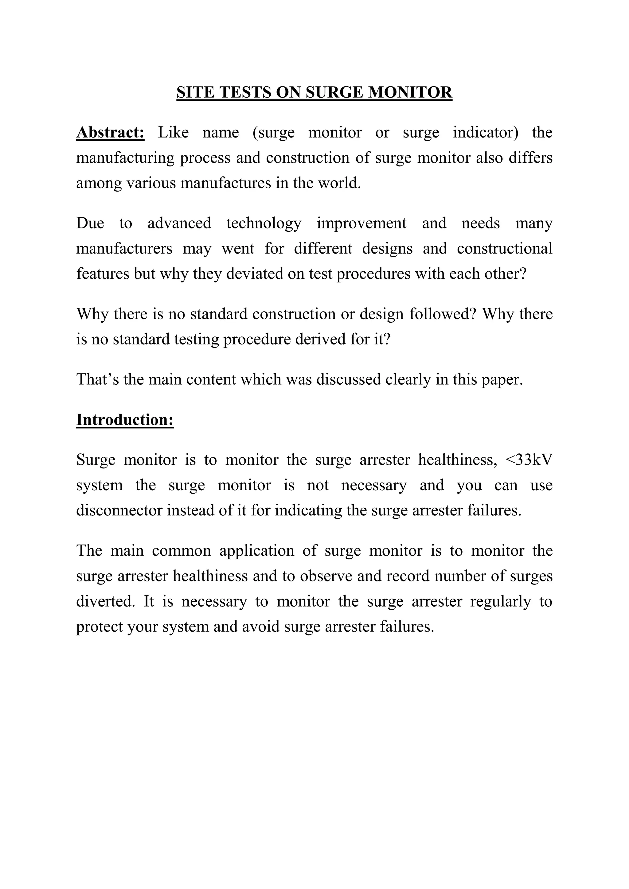 Surge monitor site tests | PDF