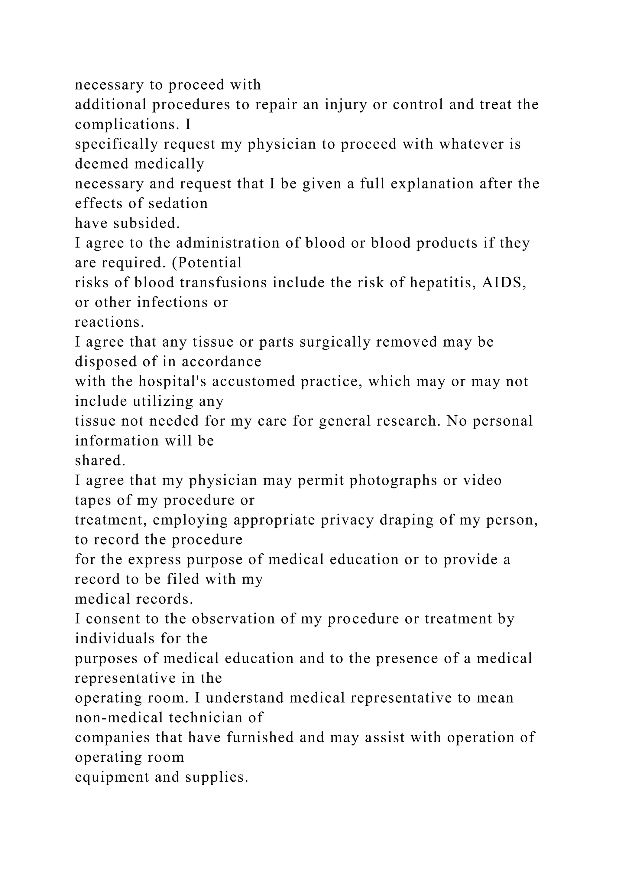 SURGERY CONSENT FORM DO NOT SIGN WITHOUT READING! I ha.docx