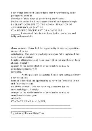 SURGERY CONSENT FORM DO NOT SIGN WITHOUT READING! I ha.docx