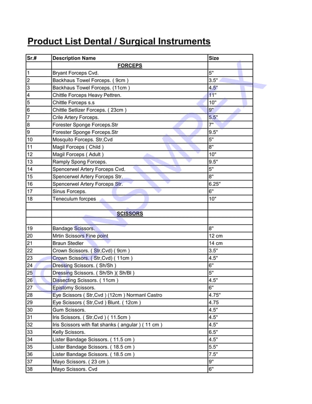 Surgical List - JNSImpex | PDF