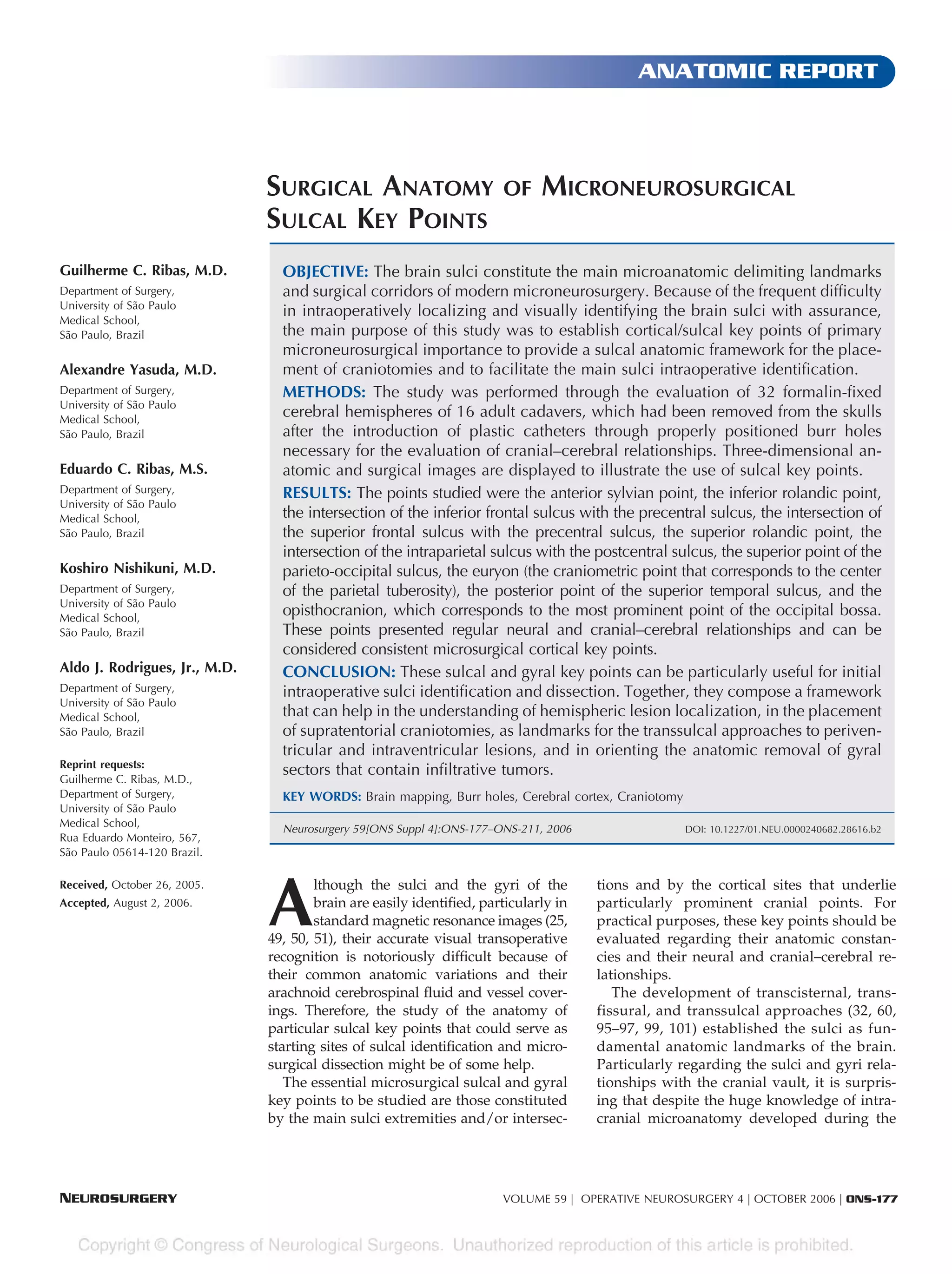 Surgical anatomy of microsurgical sulcal key points | PDF