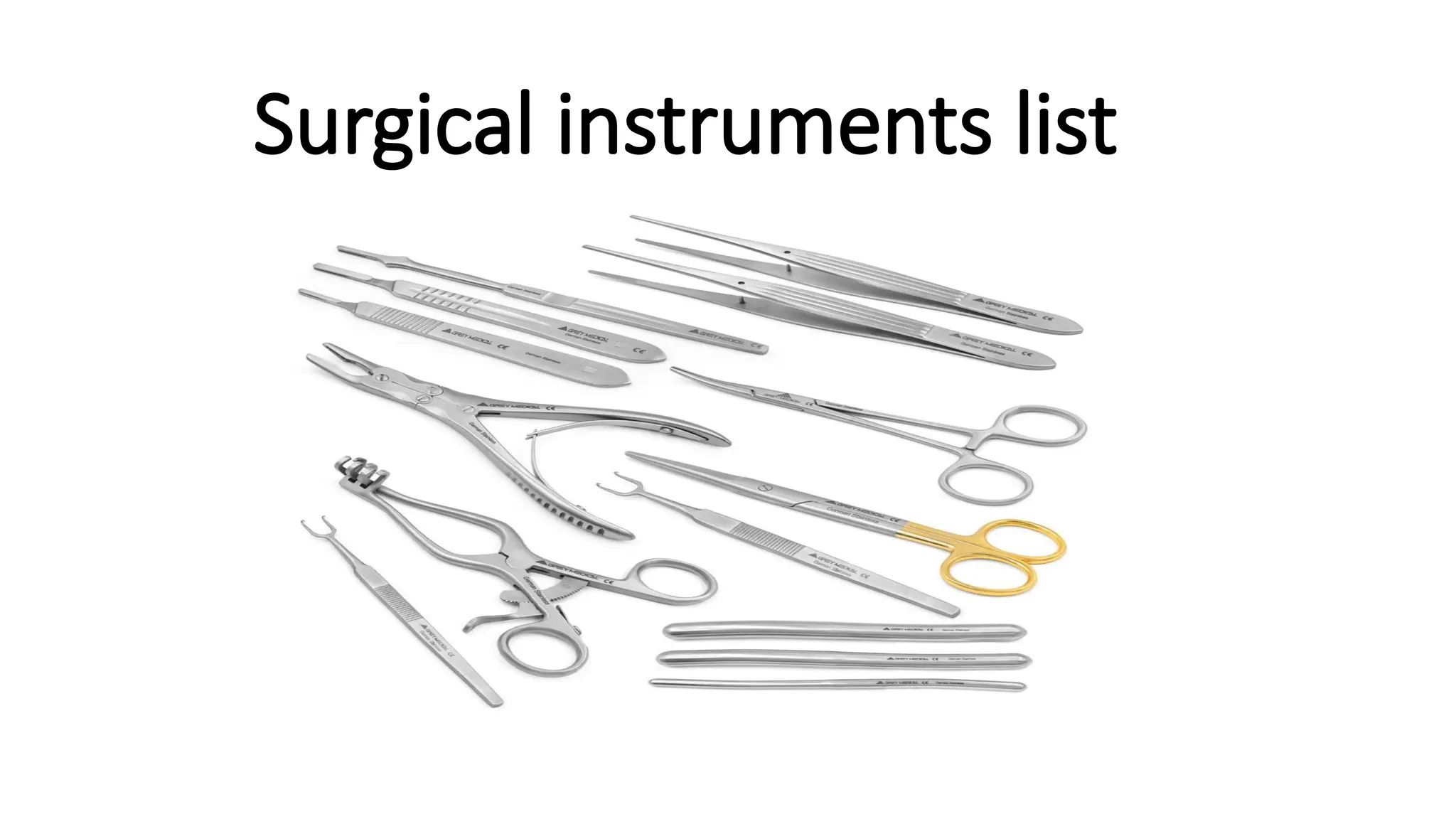 Surgical instruments list grey medical pptx | PPT