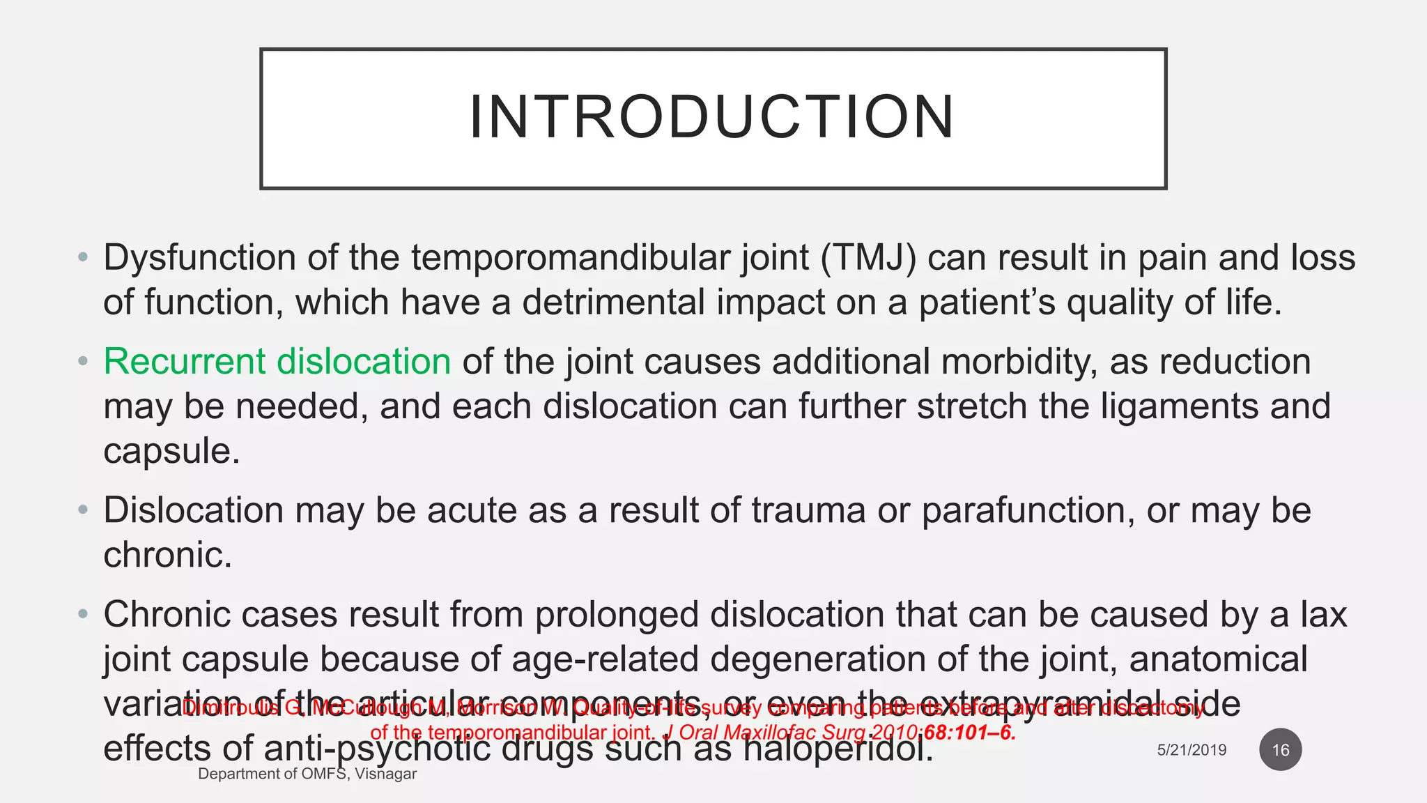 Journal Club on Surgical management of recurrent dislocation of tmj ...