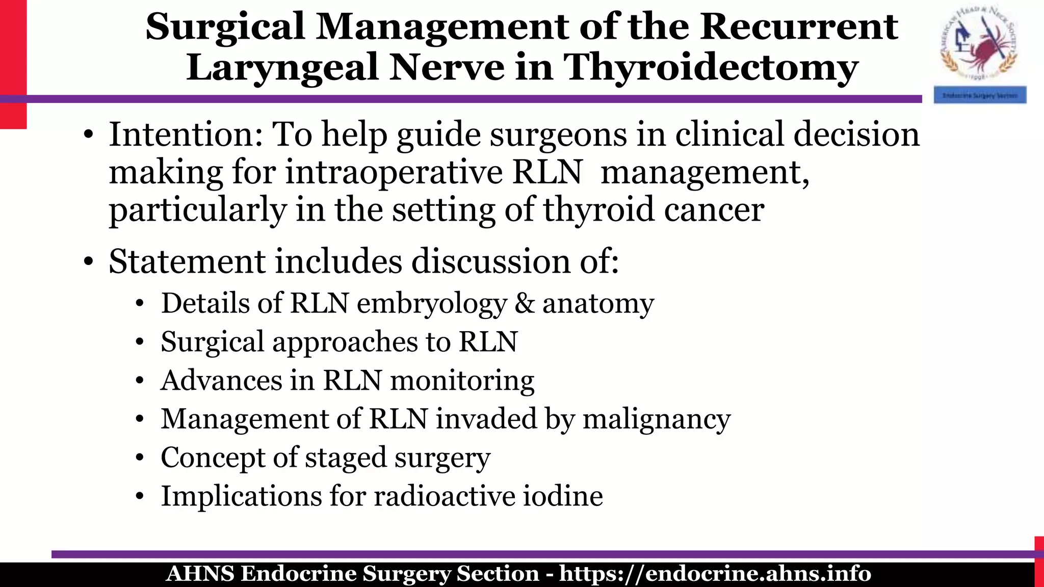 Surgical management of the recurrent laryngeal nerve in thyroidectomy ...