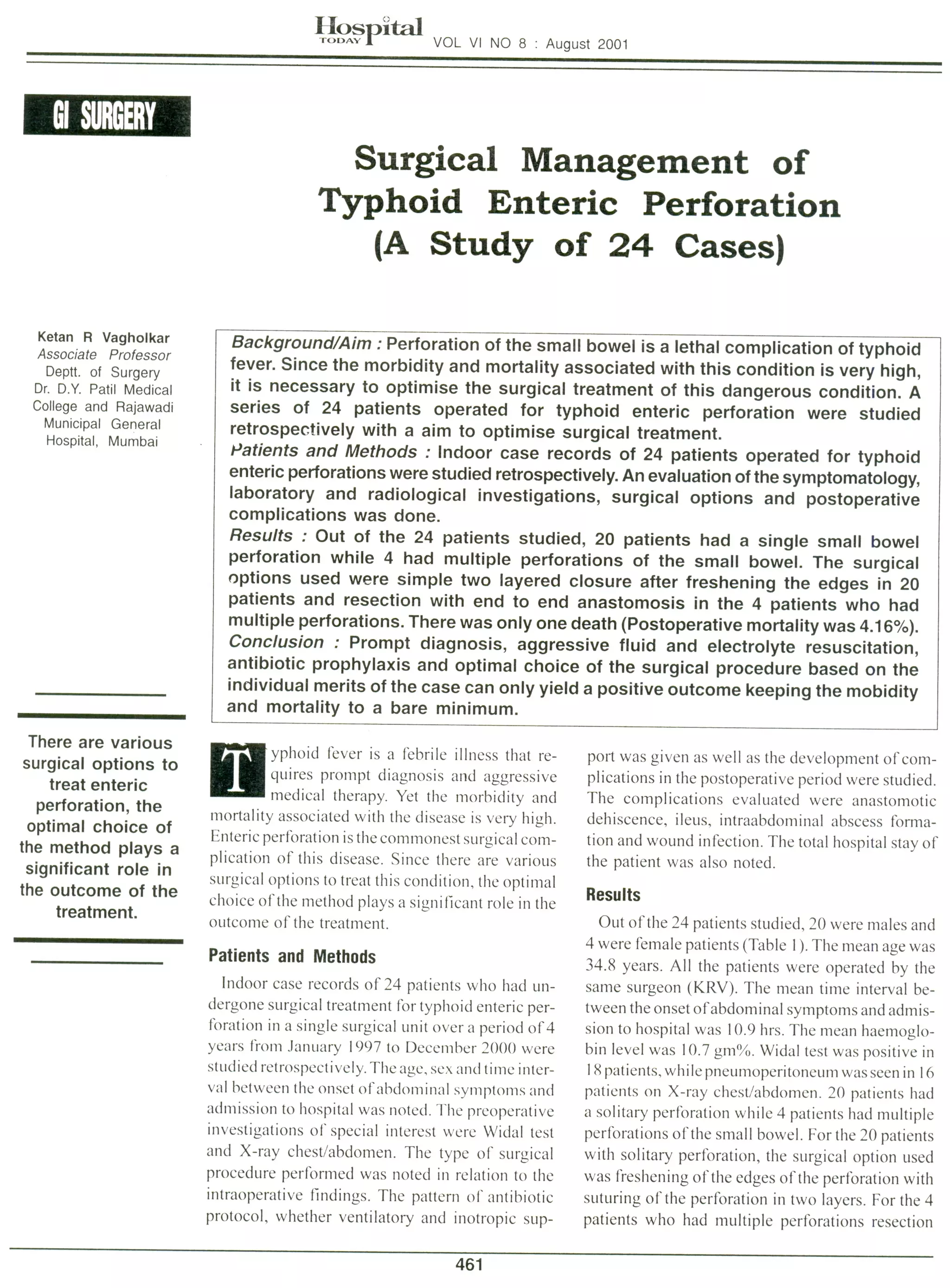 Surgical management of typhoid enteric perforation | PDF
