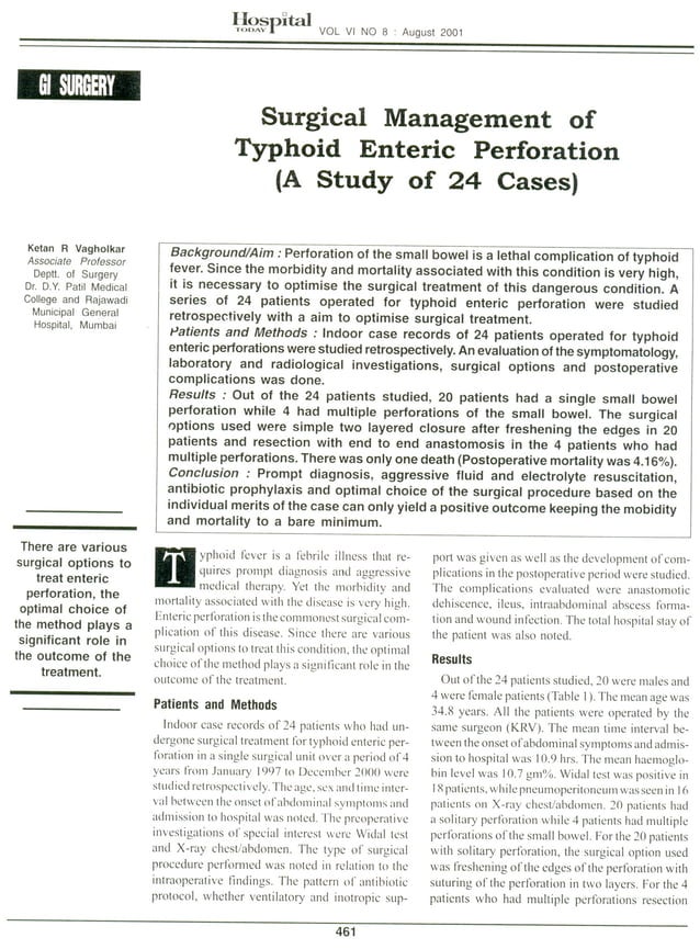 Surgical management of typhoid enteric perforation | PDF | Surgery ...