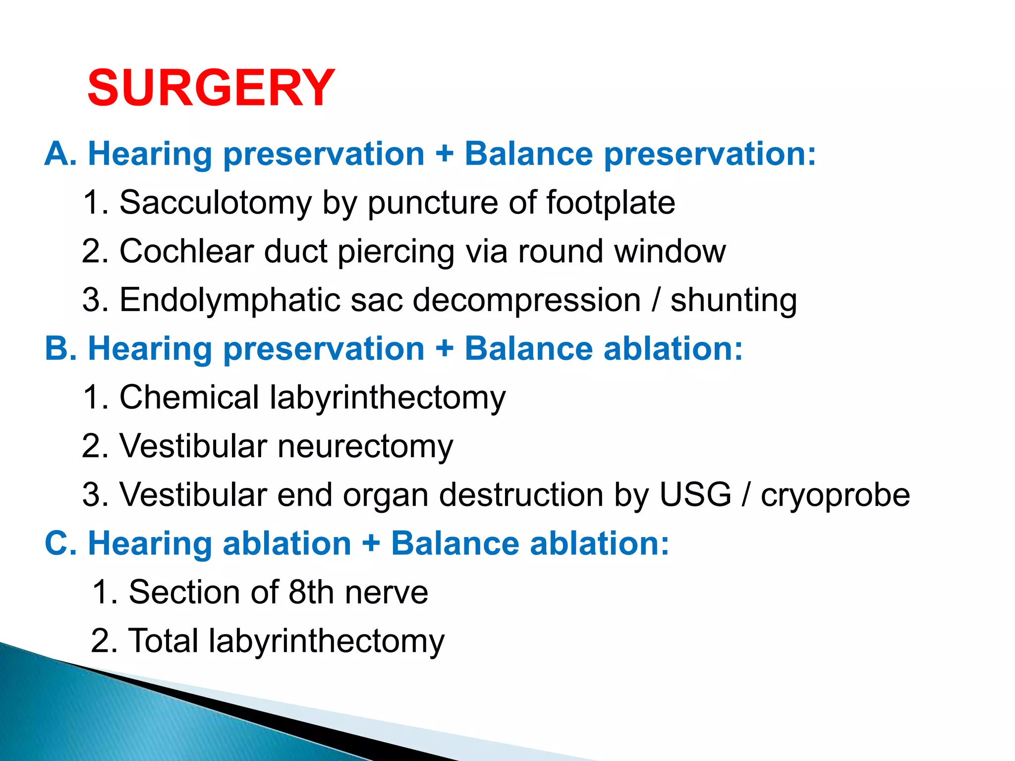 Surgical mx. of meneiers disease | PPT