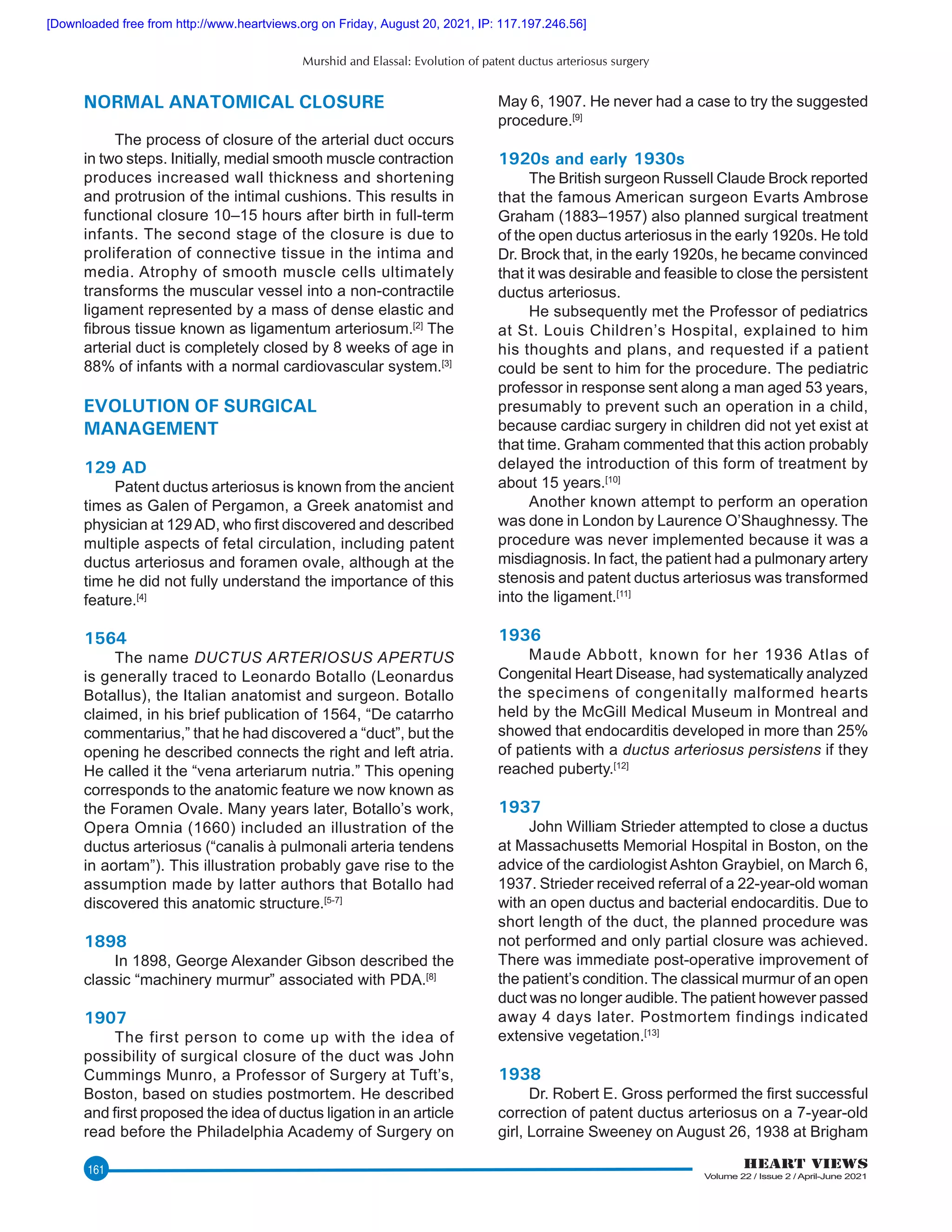 Surgical repair of patent ductus arteriosus history timeline | PDF