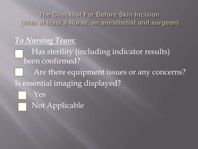 Surgical safety checklist issued by who | PPTX