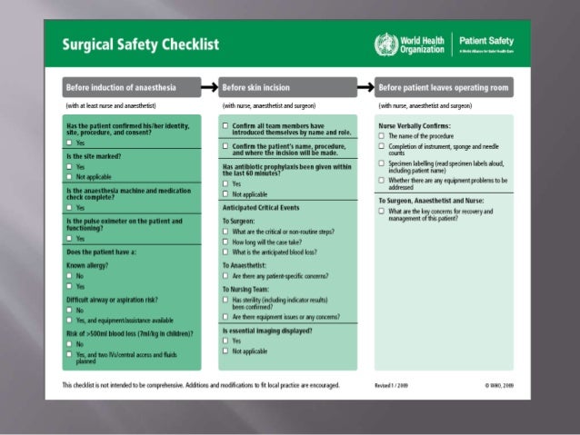 Surgical safety checklist issued by who