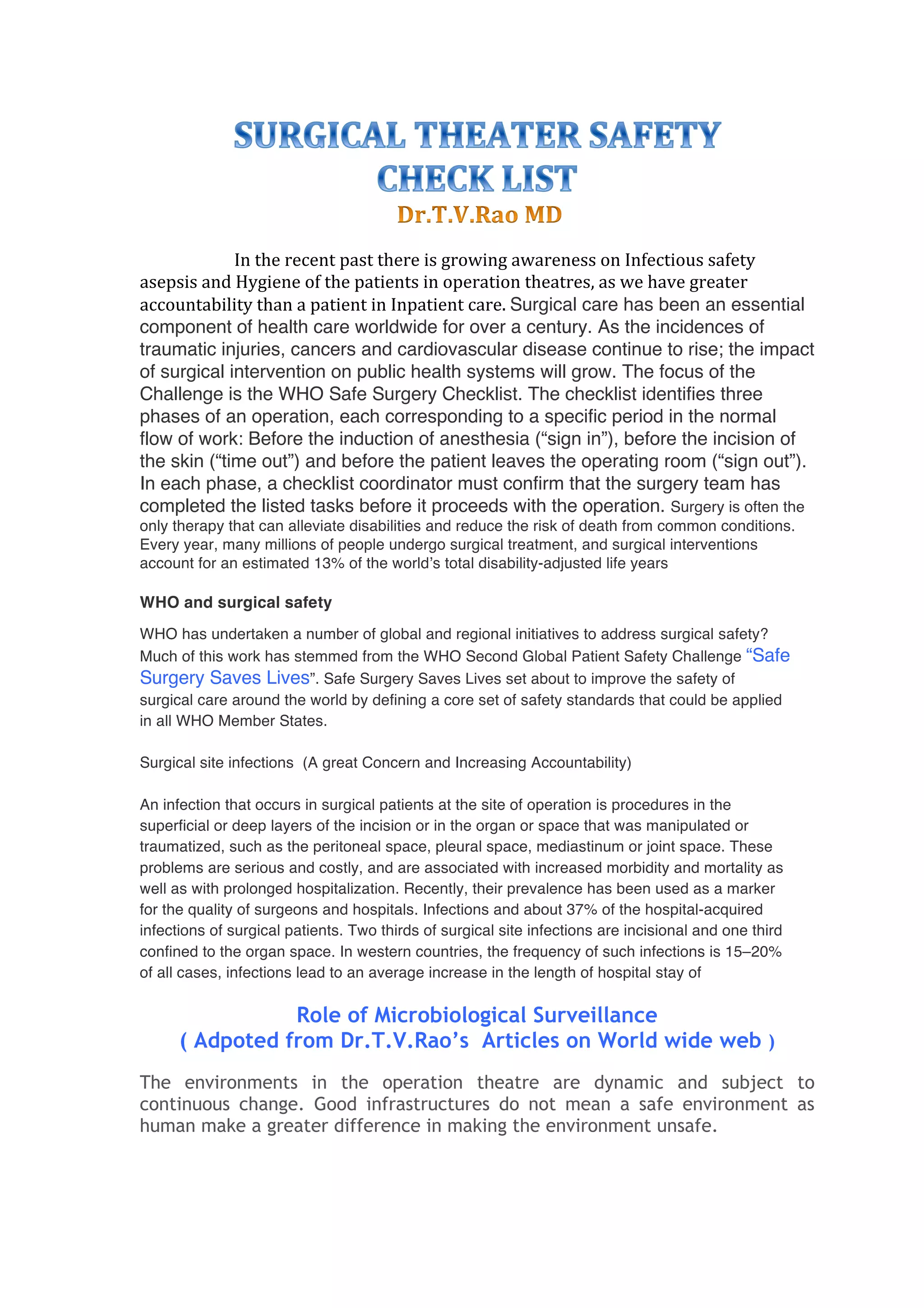 SURGICAL THEATER SAFETY - CHECK LIST | PDF