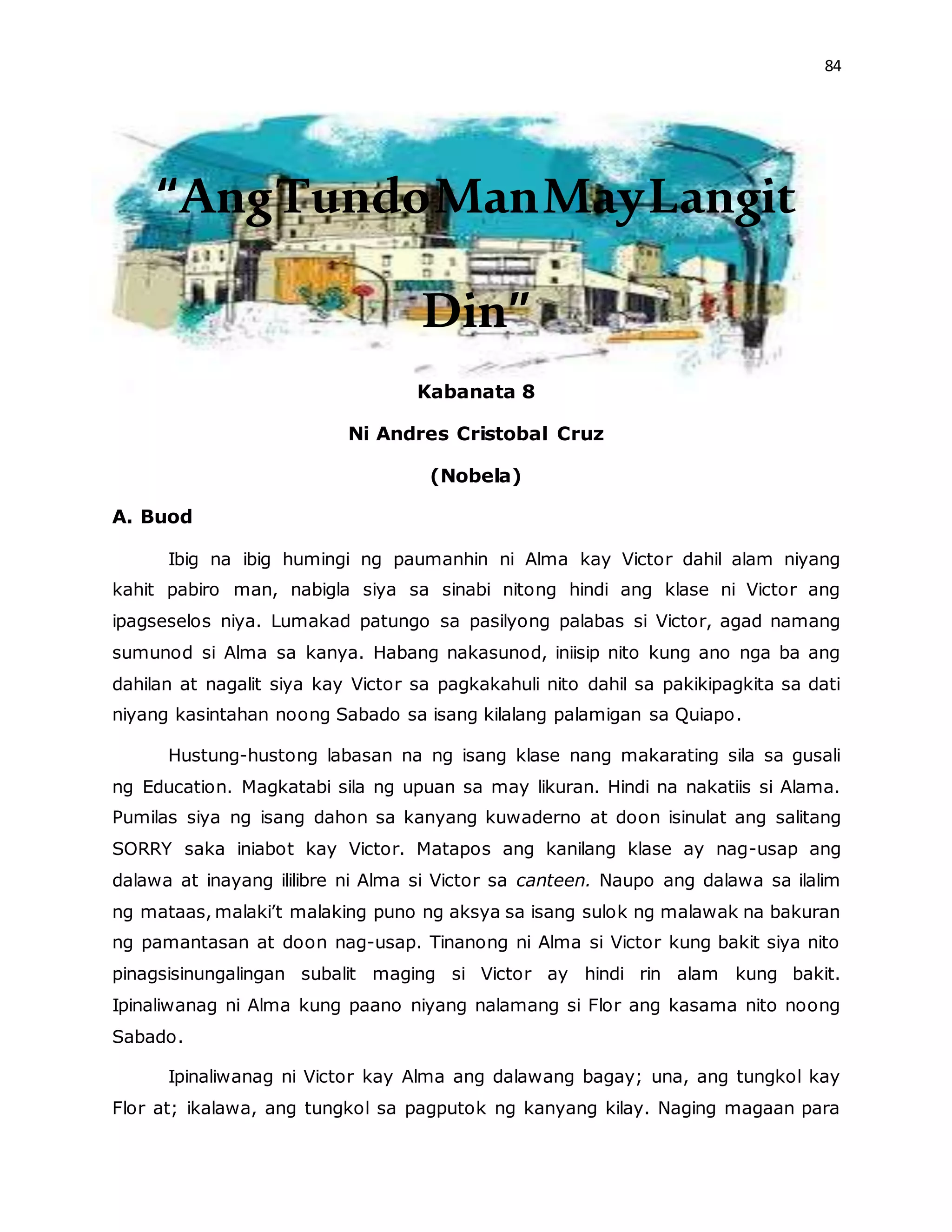 Pagsusuri sa Nobela: "Ang Tundo Man May Langit Din" (Kabanata 8) ni Andres Cristobal Cruz | DOC