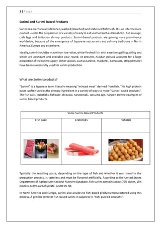 Surimi and surimi based products fit 401 | DOCX | Fish and Aquariums | Pets