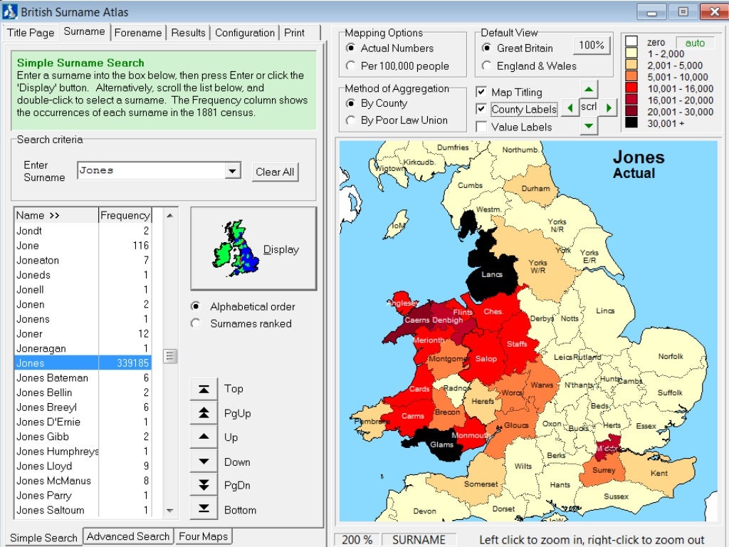 Surnames in genealogy & surname distribution maps