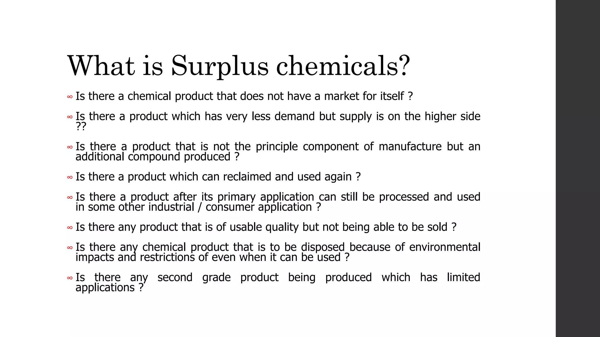 Surplus chemical industry overview | PPTX | Commodities | Economy