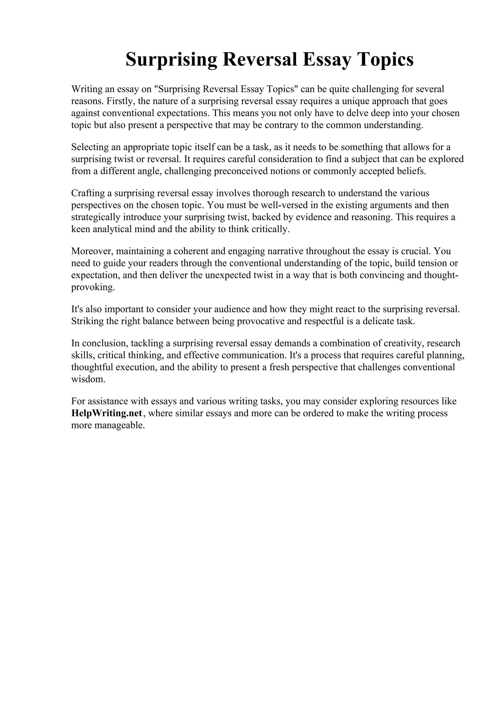 Surprising Reversal Essay Topics | PDF