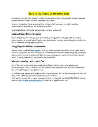 Surprising Signs of Hearing Loss | Aanvii Hearing | PDF