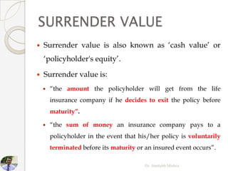 Surrender Value in Life Insurance by Dr. Amitabh Mishra | PDF
