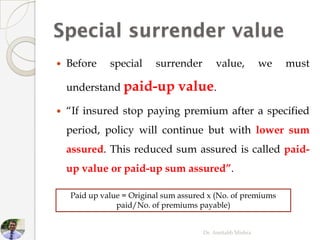 Surrender Value in Life Insurance by Dr. Amitabh Mishra | PDF