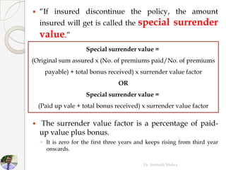 Surrender Value in Life Insurance by Dr. Amitabh Mishra | PDF