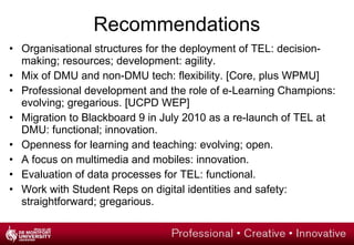 Implementing TEL at DMU: University of Surrey Workshop | PPT ...