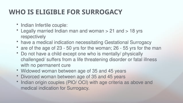 surrogacy indications, contraindications,methods, eligibility | PPT