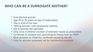 surrogacy indications, contraindications,methods, eligibility | PPTX