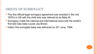 SURROGACY Legal and ethical issues, India | PPTX