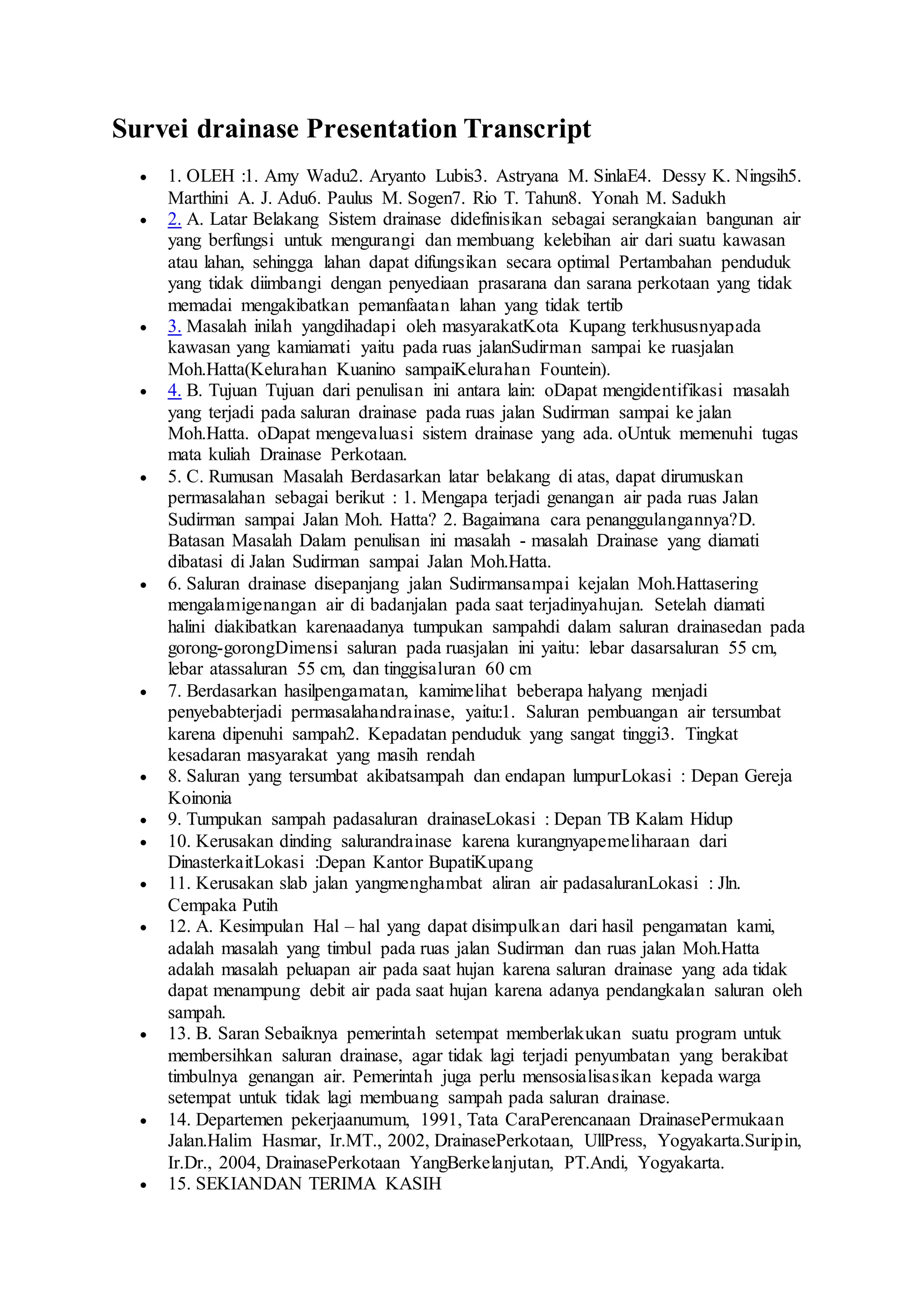 Survei drainase presentation transcript | PDF