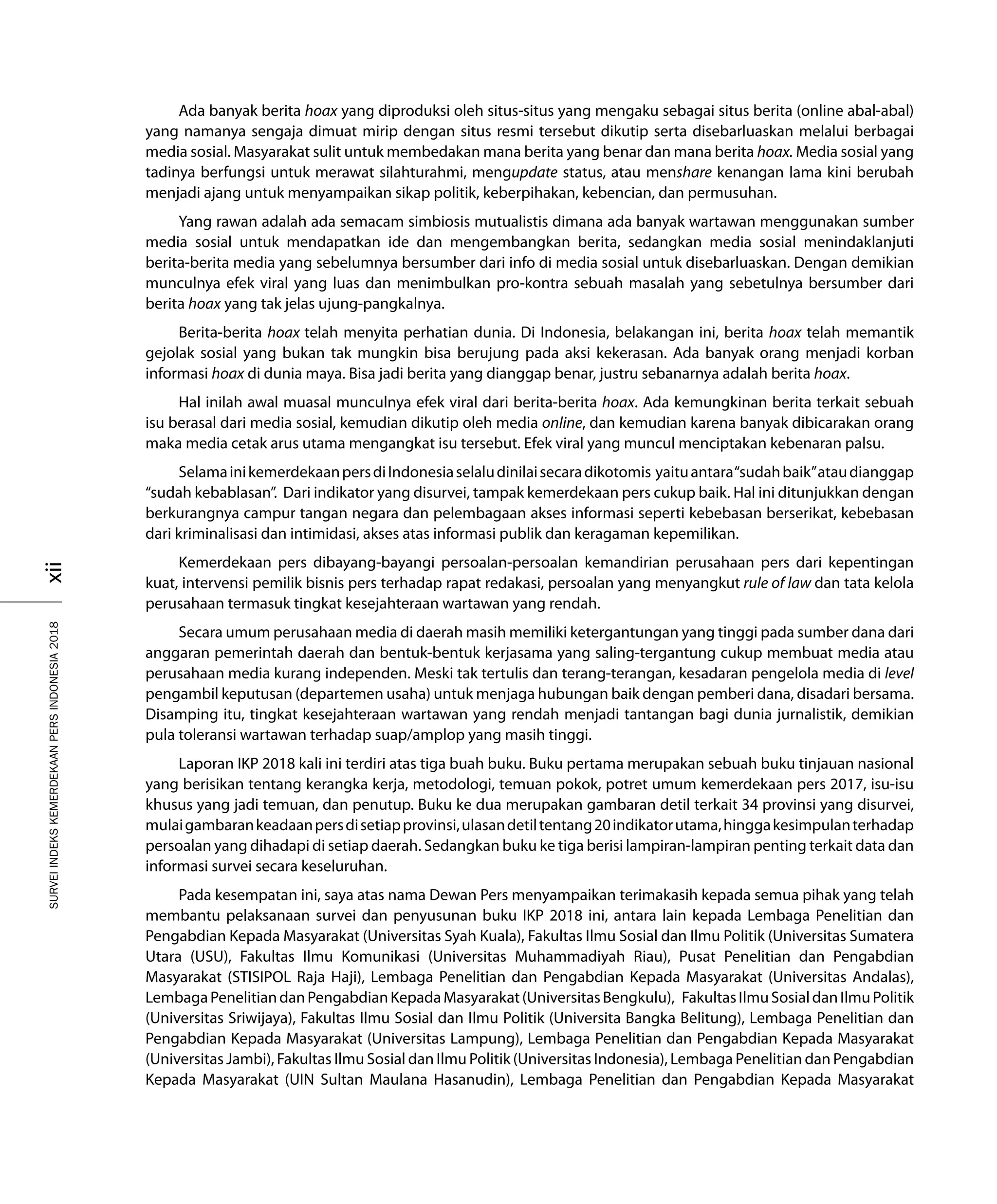 Survei indeks kemerdekaan pers indonesia 2018 | PDF