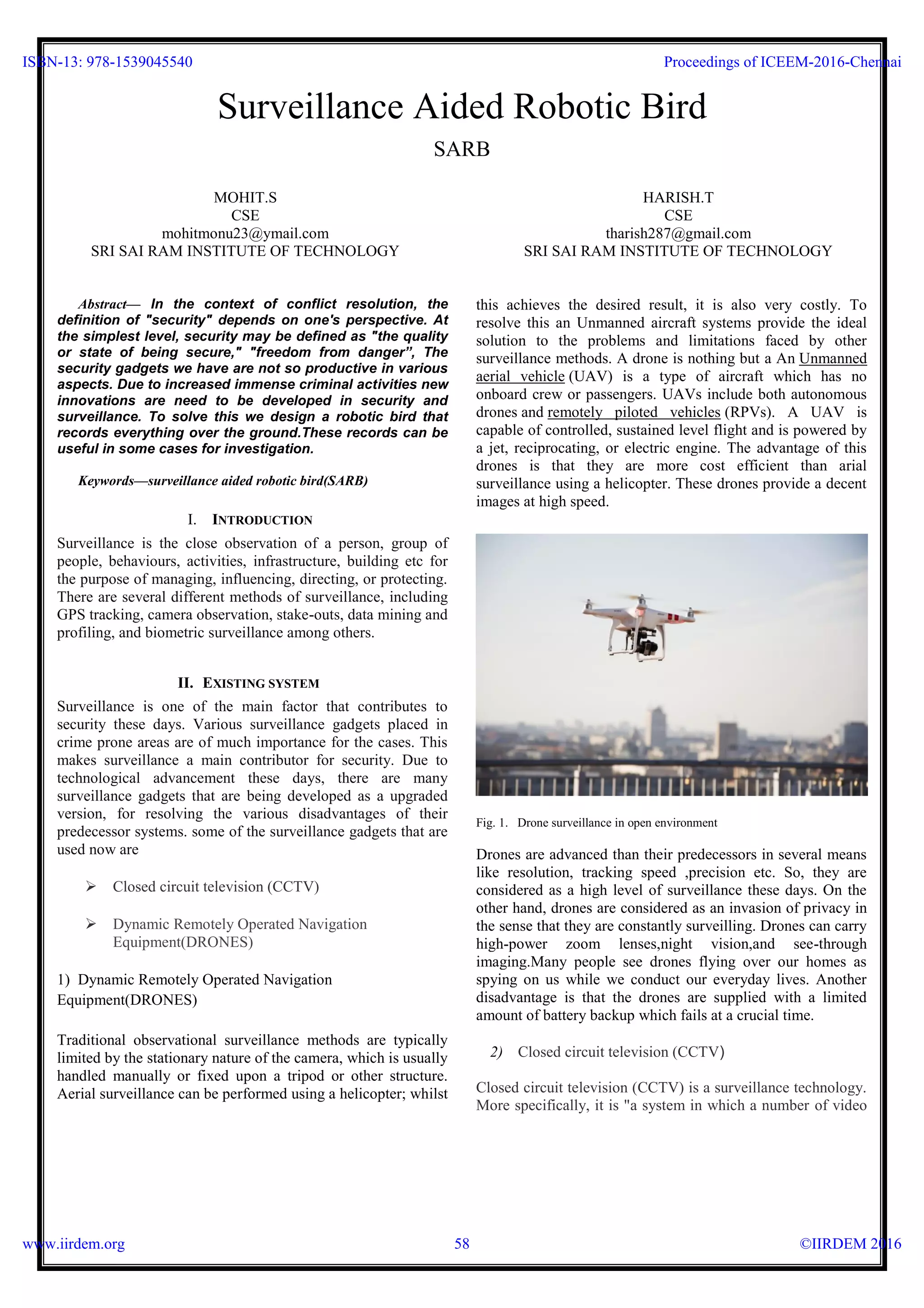 iirdem Surveillance aided robotic bird | PDF