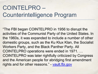 Surveillance Of MIT: From COINTELPRO to Chelsea Manning | PPT