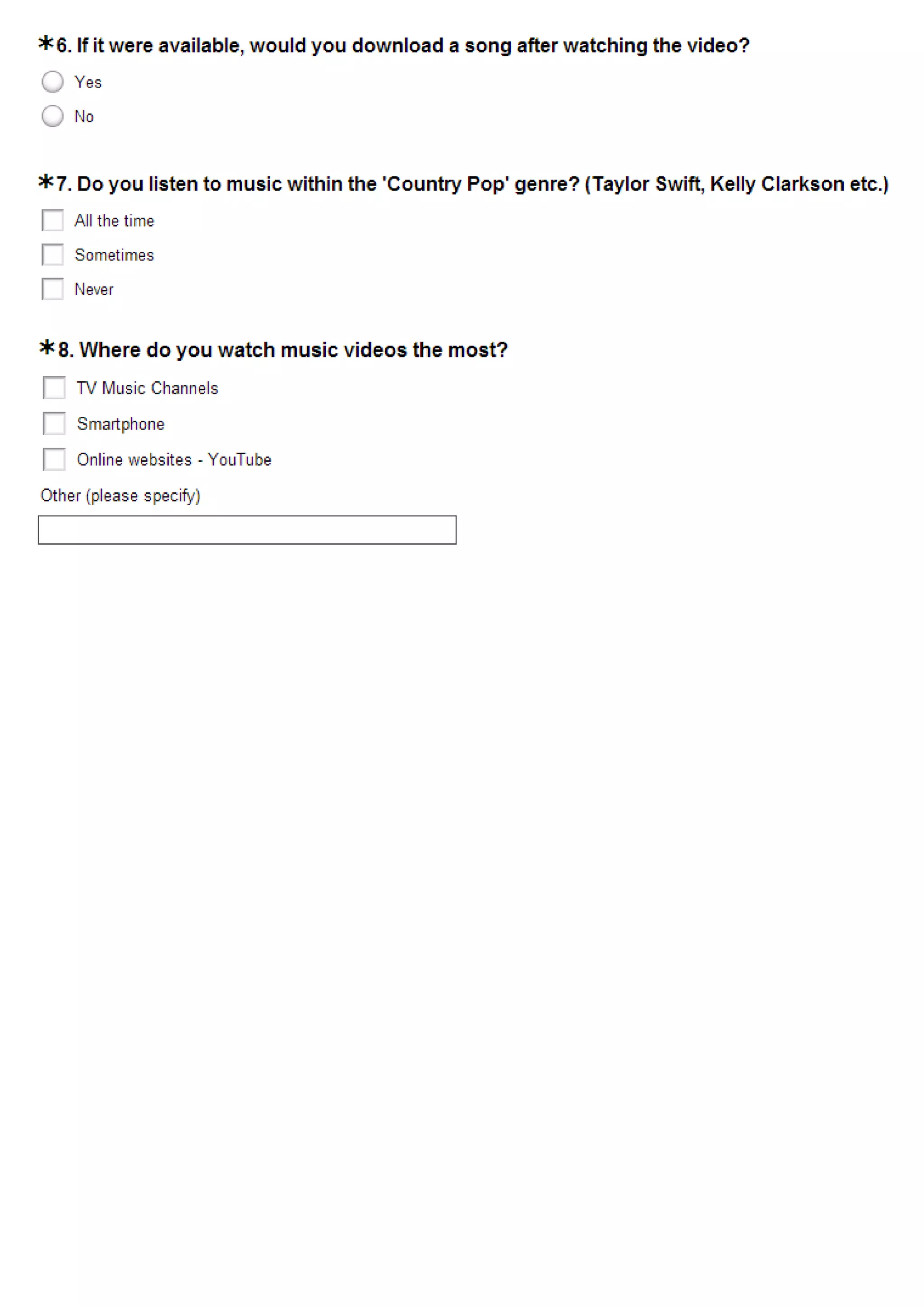 Music Video Survey Questions | DOCX | Music Video | Genres