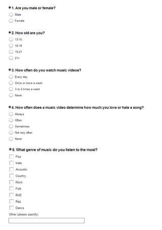 Music Video Survey Questions | PDF