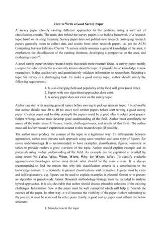 How to Write a Good Survey paper | PDF