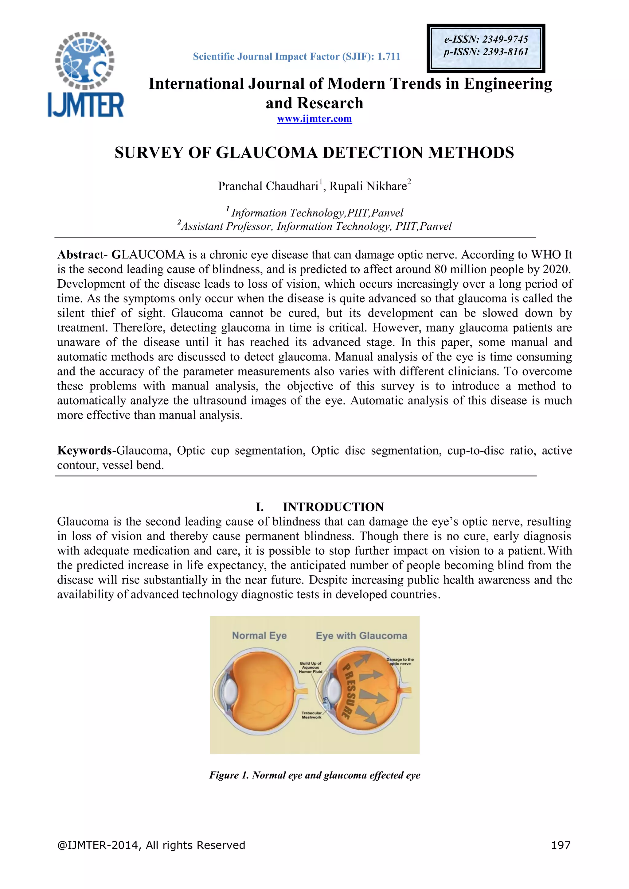 SURVEY OF GLAUCOMA DETECTION METHODS | PDF