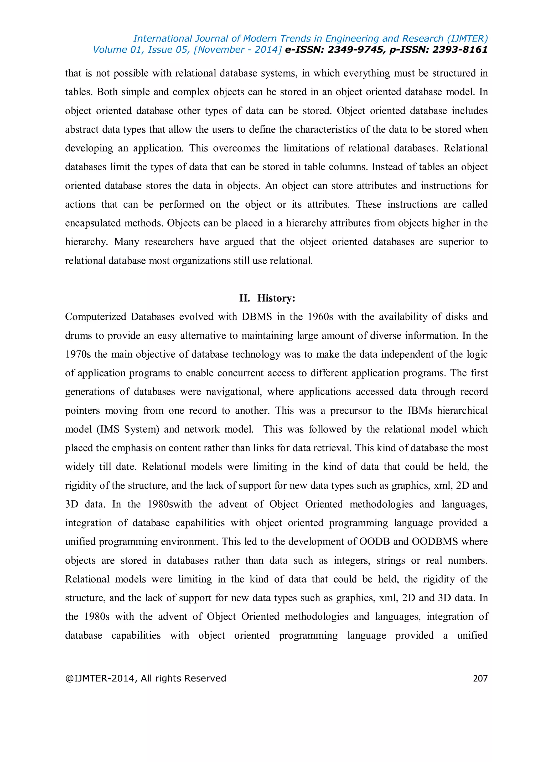 Survey of Object Oriented Database | PDF