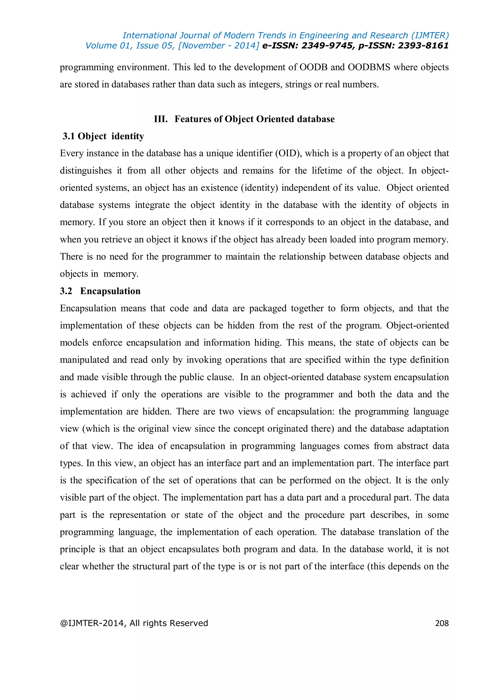 Survey of Object Oriented Database | PDF