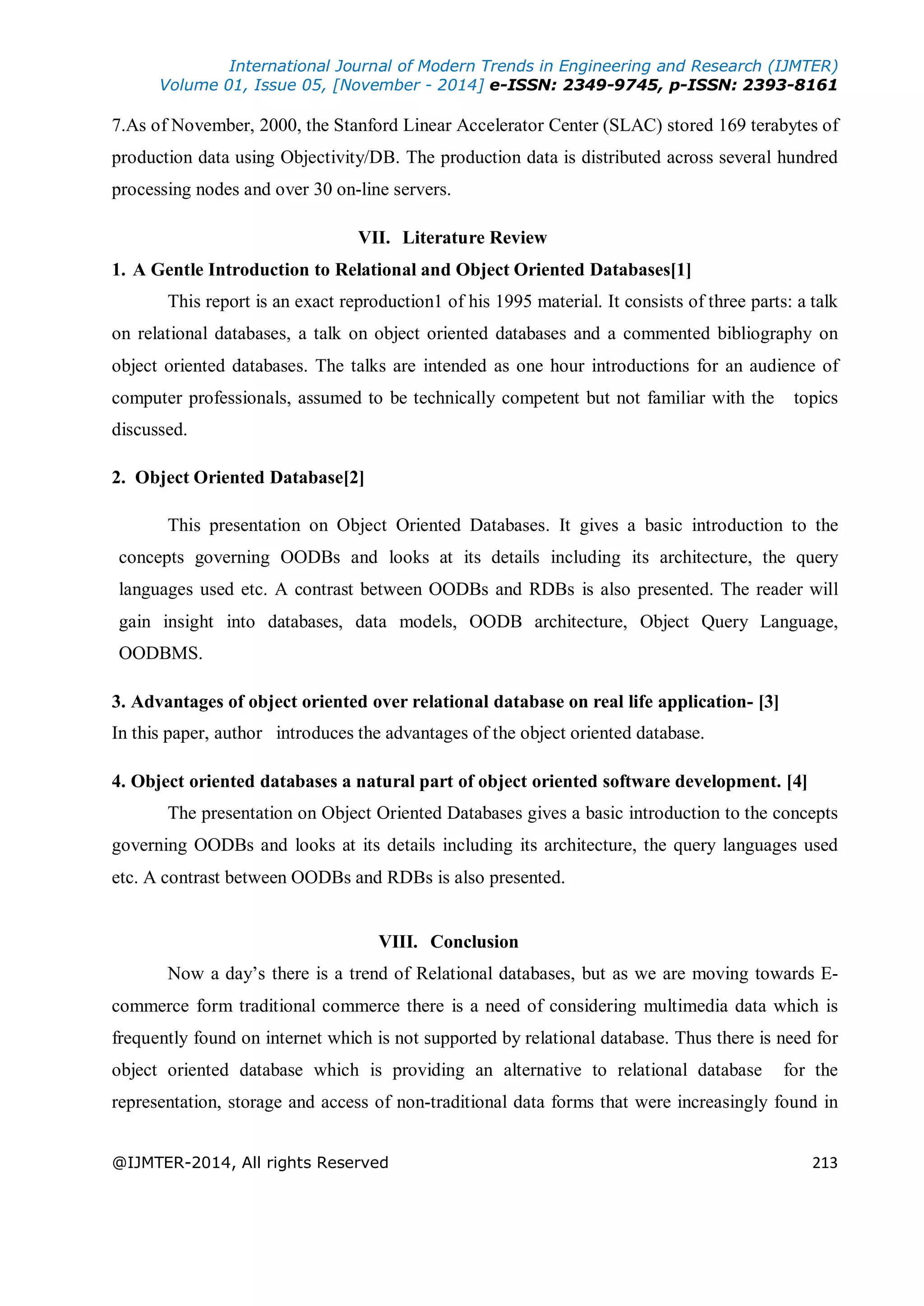 Survey of Object Oriented Database | PDF