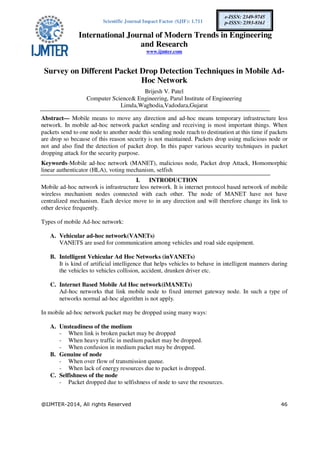 Survey on Different Packet Drop Detection Techniques in Mobile AdHoc Network | PDF | Computer ...