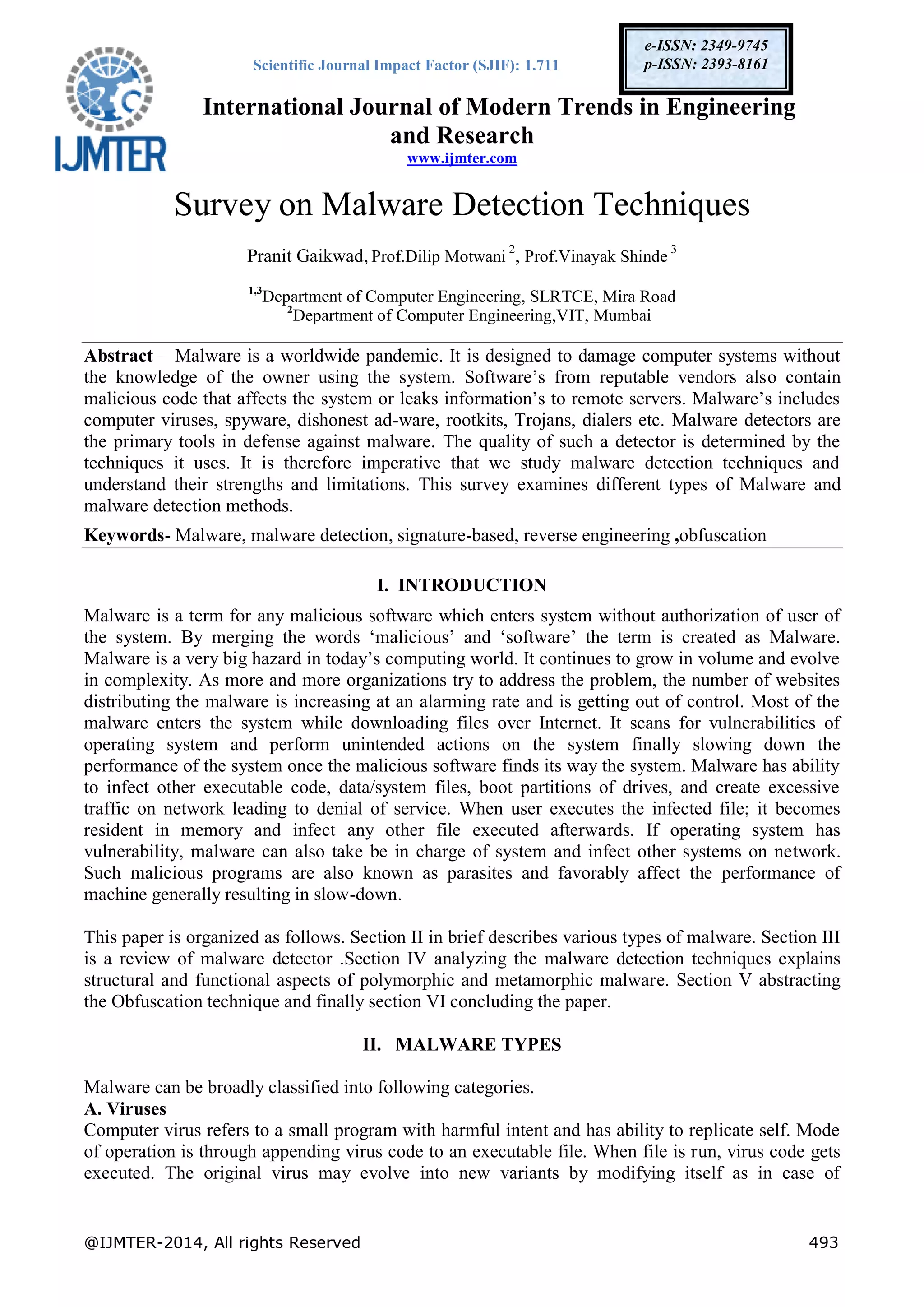 Survey On Malware Detection Techniques Pdf