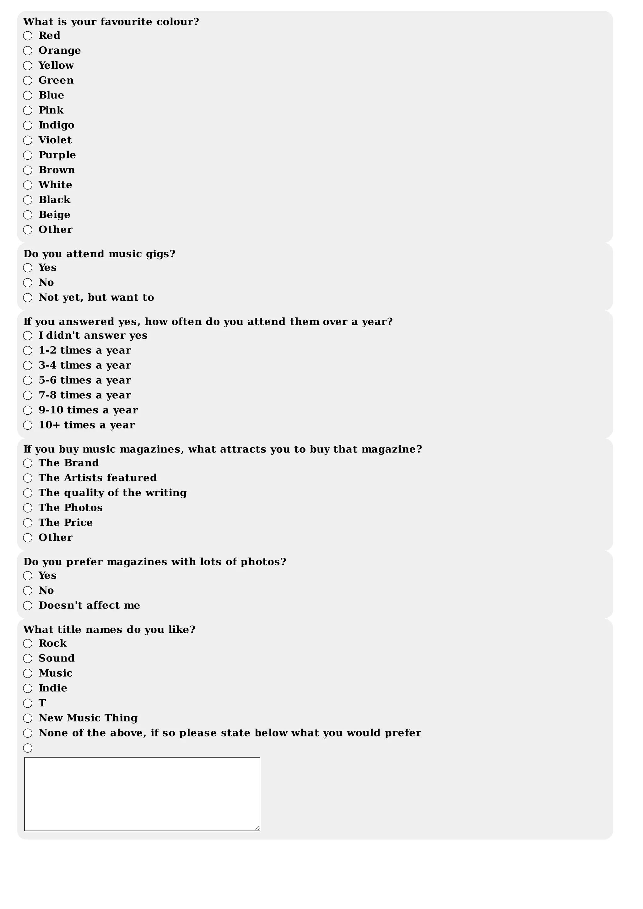 Music Magazine survey | PDF