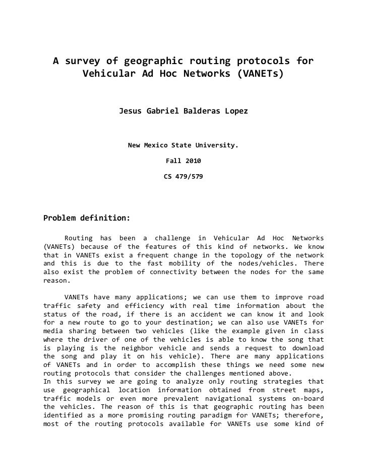 A Survey Of Geographic Routing Protocols For Vehicular Ad Hoc Network…