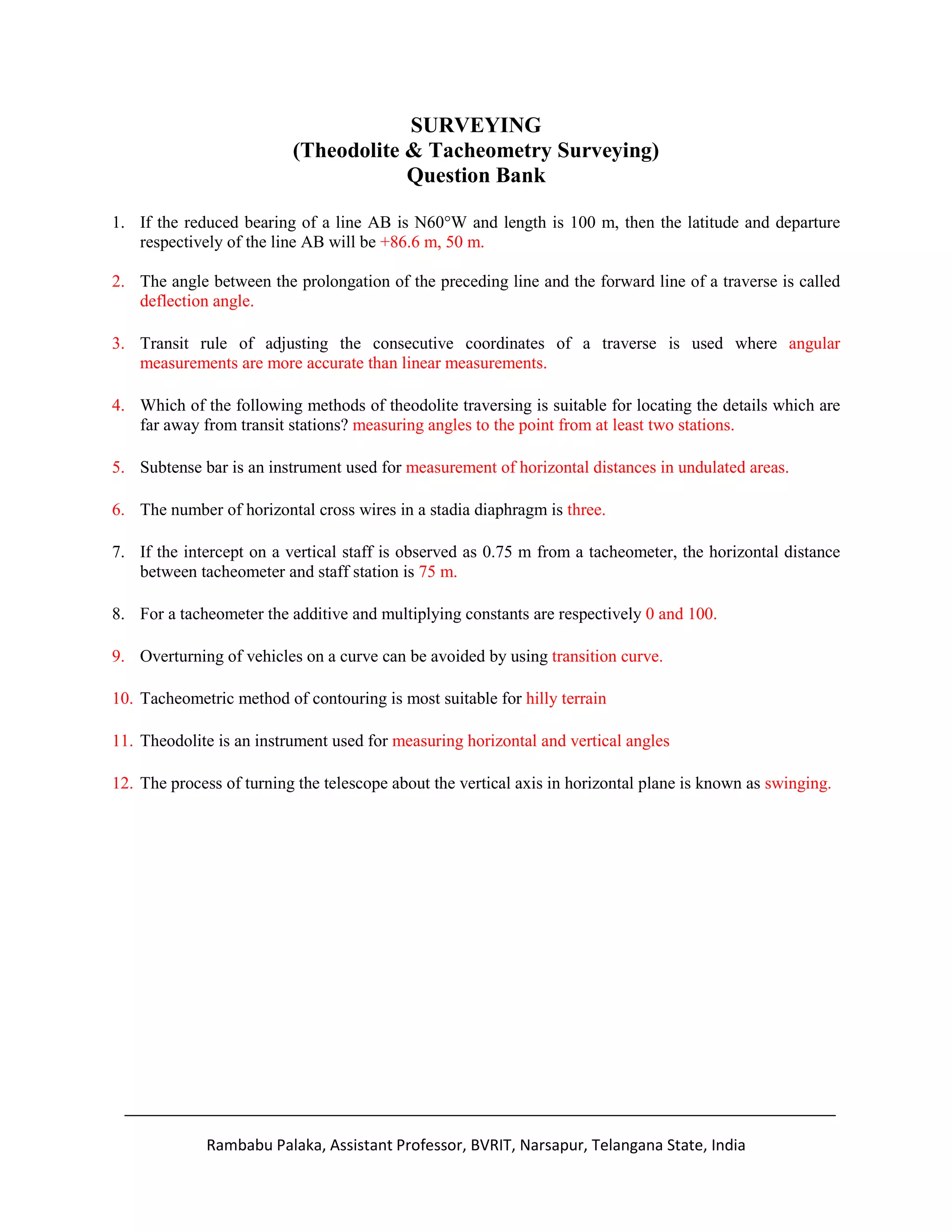 Surveying - theodolite and tacheometry surveying | PDF