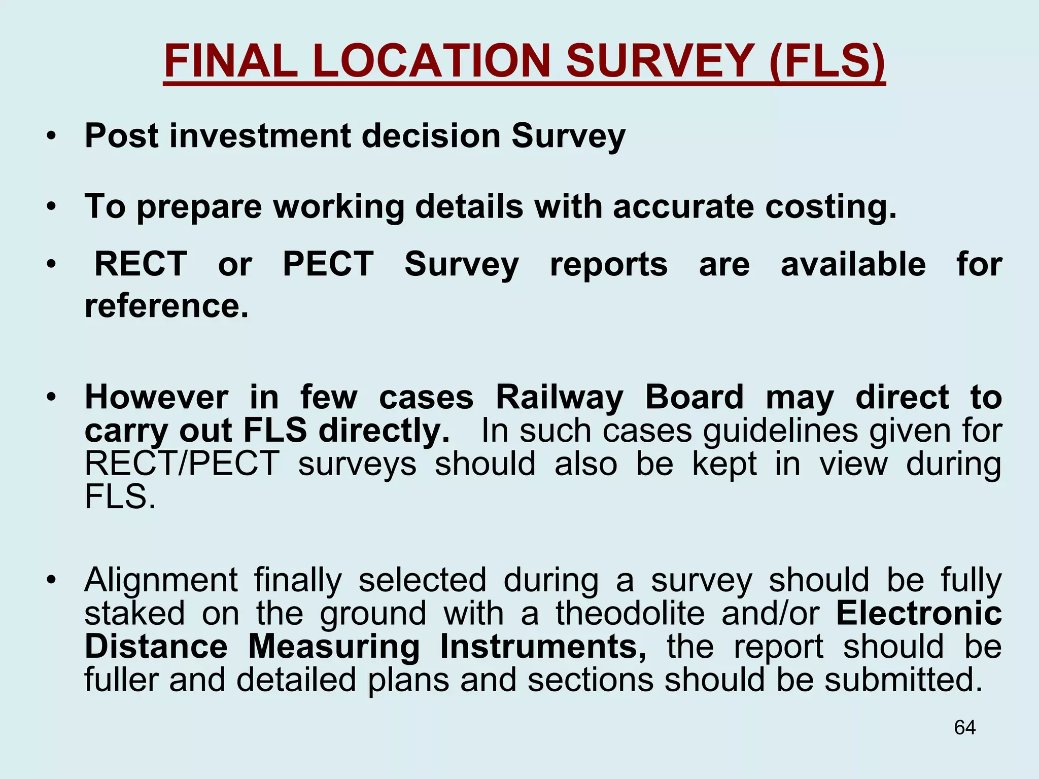 Indian Railways Surveying (RECT, PECT and FLS) | PPTX