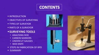 Surveying Tools. Prosthodontics 3rd year bds. Surveying. RPD ...