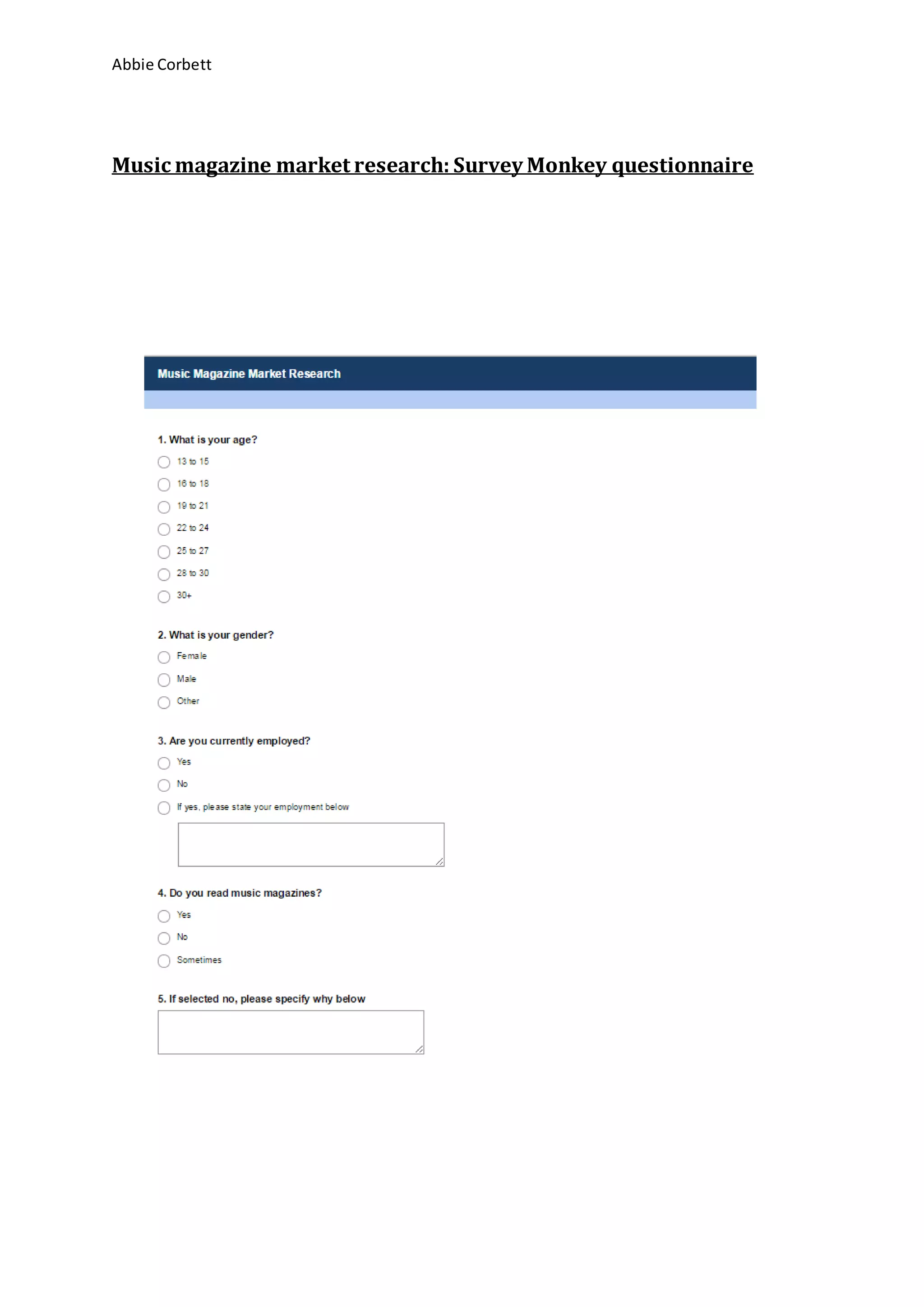 Survey monkey questionnaire | DOCX