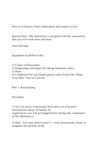 Survey of Genetic Traits (Individual and Family Level) S.docx